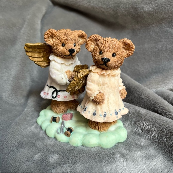 Art | Vintage Two Angel Bears With Gold Wings Standing On A Cloud ...